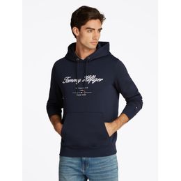 Tommy Hilfiger Herren Hoodie "SCRIPT LOGO HOODY", blau, Gr. M, Sweatware, Obermaterial: 63% Baumwolle, 37% Polyester, Sweatshirts, mit aufgesticktem
