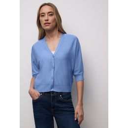 Street One Damen Strickjacke, blau, Gr. 46, unifarben, Stoff, 78% Viskose, 22% Polyamid, Strickjacken, mit V-Ausschnitt