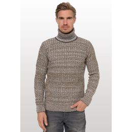 Rusty Neal Herren Rollkragenpullover, beige, Gr. S, meliert, 70% Polyacryl, 30% Baumwolle, Pullover, im angesagten Strickdesign