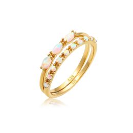Elli Damen Solit&auml;rring "Vintage Cabochon Opal 2er-Set 925 Sterling Silber vergoldet", 58mm,mit Steinen, Silber 925 (Sterlingsilber), 1mm, gold,