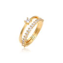 Elli Damen Solit&auml;rring "Solit&auml;r Zirkonia Stapelring (Set 2-tlg) 925 Silber", 58mm,mit Steinen, Silber 925 (Sterlingsilber), gold, Silber 925