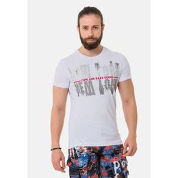 Cipo & Baxx CIPO & BAXX Herren T-Shirt "T-Shirt", wei&szlig;, Gr. M, bedruckt, 95% Baumwolle, 5% Elasthan, Shirts, mit New York-Motiv