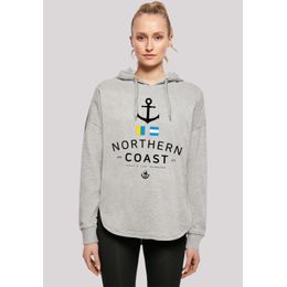 F4NT4STIC Damen Kapuzenpullover "Damen Oversized Hoodie Nordsee Flaggen", grau, Gr. S, Obermaterial: 100% Baumwolle, Pullover, Print