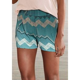 Lascana Damen Pyjamashorts, Gr. 40, gr&uuml;n, Single Jersey, Obermaterial: 95% Viskose, 5% Elasthan, bedruckt, gemustert, Hosen, mit grafischem Zick-Zack