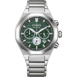 Chronograph Citizen, silber (titansilberfarben, dunkelgr&uuml;n), Armbanduhren, Herren, Chronograph, Armbanduhr, Solar, Titan, Herrenuhr, analog, Tag, Stoppfunktion