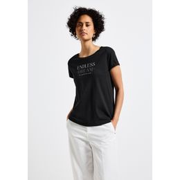 Street One Damen T-Shirt, schwarz, Gr. 38, bedruckt, Web, 50% Baumwolle, 50% Modal, Shirts, mit Rundhalsausschnitt