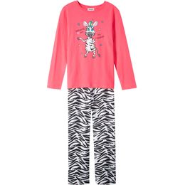 Pyjama bonprix "Pyjama aus reiner Baumwolle (2-tlg. Set)", M&auml;dchen, Gr. 140/146, rosa (zebra hellpink), Obermaterial: 100% Baumwolle, Homewear-Sets Pyjama, bequeme Passform, aus Baumwolle, Hose mit elastischem Bund