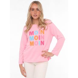Zwillingsherz Damen Sweatshirt ""MOIN MOIN MOIN"", pink, Gr. SM, unifarben mit Farbeinsatz, Sweatware, Obermaterial: 50% Baumwolle, 50% Polyester,