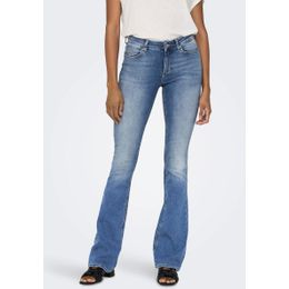 Bootcut-Jeans Only "ONLBLUSH &ndash; Bootcut-Jeans mit ausgestelltem Bein", Damen, Gr. M (38), L&auml;nge 30, blau (light blau denim), Denim/Jeans, Obermaterial: 92% Baumwolle, 6% Polyester, 2% Elasthan, Abriebeffekte, regular fit lang, Jeans, bootcut fit, modisch, Denim, Baumwollmischung, Topseller