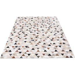 Fellteppich Theko, B:70cm H:3mm L:140cm, bunt, Kuhfell, Leder, Teppiche, "Kobe", Patchwork, handgen&auml;ht, echtes Rinderfell in Naturt&ouml;nen