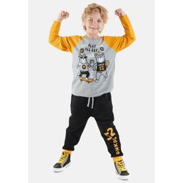 DENOKIDS Jungen Hausanzug "Play Allday", Gr. 122, grau, 67% Polyester, 27% Baumwolle, 6% Elasthan, bedruckt, Homewear-Sets, mit Tier-Motiv