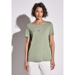 Street One Damen T-Shirt, gr&uuml;n, Gr. 34, bedruckt, Web, 50% Baumwolle, 50% Modal, Shirts, schimmernd