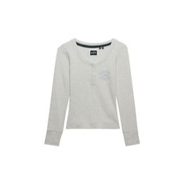 Superdry Damen Langarmshirt "ATHLETIC BUTTON DOWN LS TOP", grau, Gr. XS, bedruckt, meliert, Single Jersey, Obermaterial: 95% Baumwolle, 5% Elasthan,