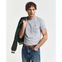 Gant Herren T-Shirt "SLIM SHIELD SS T-SHIRT", grau, Gr. 4XL, meliert, Obermaterial: 100% Baumwolle, Shirts, mit Logostickerei auf der Brust