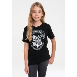 logoshirt M&auml;dchen T-Shirt "Harry Potter &ndash; Hogwarts Logo", schwarz, Gr. 128, unifarben, 100% Baumwolle, Shirts, mit lizenziertem Print