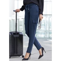 Lascana Damen Cargohose, Gr. 44, blau, Obermaterial: 70% Viskose, 25% Polyamid, 5% Elasthan, unifarben, Basic, Hosen, in weich flie&szlig;endem Material,