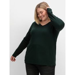 sheego Damen V-Ausschnitt-Pullover "V-Ausschnitt-Pullover", gr&uuml;n, Gr. 44, unifarben, 50% Viskose, 28% Polyester, 22% Polyamid, Pullover