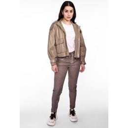 Maze Damen Lederjacke "42020132", grau, Gr. M, Obermaterial: 100% Lammnappaleder. Innenfutter: 100% Polyester. &Auml;rmelfutter: 100% Polyester, Jacken