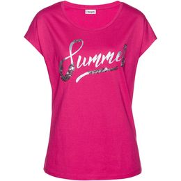 bonprix Damen T-Shirt "Shirt mit Pailletten", rosa, Gr. 36, Obermaterial: 100% Baumwolle, Shirts, lockere Passform, Kurzarm, aus Baumwolle