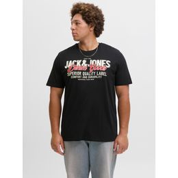 Jack & Jones PlusSize Herren T-Shirt "JJELOGO TEE SS ONECK 2 COL AW25 NOOS PLS", schwarz, Gr. 5XL, JACK & JONES PLUSSIZE, bedruckt, Jersey, Obermaterial: 100% Baumwolle,