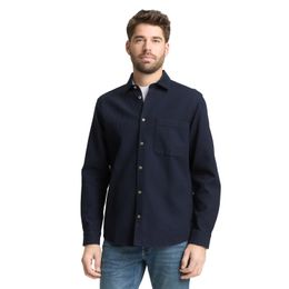 Tom Tailor Herren Langarmhemd, blau, Gr. M, unifarben, Web, Obermaterial: 100% Baumwolle, Hemden, mit Brust Tasche