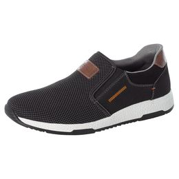 Rieker Herren Slip-On Sneaker, Gr. 41, schwarz, Lederimitat, Textil, Schuhe, Casual Slipper, Freizeitschuh, Schlupfschuh mit Kontrastnaht