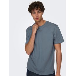Only & Sons ONLY & SONS Herren Rundhalsshirt "ONSMAX LIFE REG SS STITCH TEE", grau, Gr. S, unifarben, Single Jersey, Obermaterial: 100% Baumwolle, Shirts