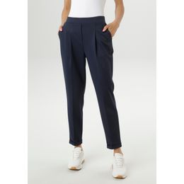 Damen Schlupfhose, blau, Gr. 42, Aniston SELECTED, unifarben, Jersey, Obermaterial: 65% Polyester, 32% Viskose, 3% Elasthan, Hosen, mit Bundfalten