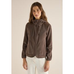 Kurzjacke Cecil, Damen, Gr. XL (44), urban taupe, Stoff, Obermaterial 1: 94% Polyester, 6% Elasthan. Obermaterial 2: 100% Polyester, unifarben, comfort fit normal, ohne Ausschnitt, B&uuml;ndchen, Jacken Kurzjacke, mit Kapuze mit Tunnelzugband