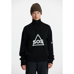 SOS Herren Langarmshirt "Tignes", schwarz-wei&szlig;, Gr. L, unifarben, 50% Wolle, 50% Polyester, Shirts, mit hochabschlie&szlig;endem Kragen
