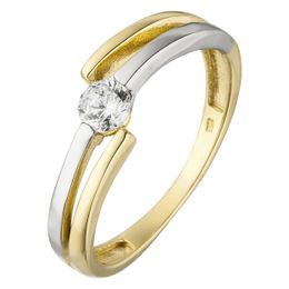 Jobo Damen Fingerring, 52, Gelbgold 333 Wei&szlig;gold 333, gold, Gelbgold 333, Wei&szlig;gold 333, Fingerringe, 333 Gold bicolor mit Zirkonia
