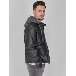 Mustang Herren Lederjacke "Foster", schwarz, Gr. M, Obermaterial: 100% Lammleder; Wattierung: 100% Polyester; Kapuze: 100% Baumwolle; Innenfutter: