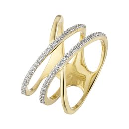 Jobo Damen Goldring, 50, Gelbgold 375, gelb, Gelbgold 375, Fingerringe, breit mehrreihig 375 Gold mit 52 Zirkonia