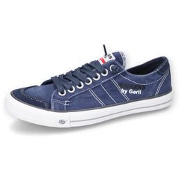 Herren Slip-On Sneaker, Dockers by Gerli, Gr. 50, blau, Textil, Veloursleder, washed, Schuhe, Freizeitschuh, Retro Sneaker, Fake Schn&uuml;rung, in cooler