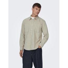 Only & Sons ONLY & SONS Herren Langarmhemd "OS ONSALP RLX 2PKT WASHD COR", silber, Gr. L, unifarben, Cord, Obermaterial: 100% Baumwolle, Hemden