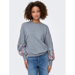Sweatshirt Only "ONLBROOKE L/S O-NECK FLOWER SWT", Damen, Gr. S, tradewinds print:lilyflower, Sweatware, Obermaterial: 60% Baumwolle, 40% Polyester, regular fit normal, Rundhals, Rippb&uuml;ndchen, Sweatshirts Sweatshirt, Baumwollmischung, regular fit