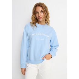 Lascana Sweatshirt blau Gr. 32/34 f&uuml;r Damen. Rundhals und Stickerei. Figurumspielend. Nachhaltig.