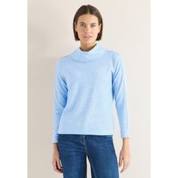 Cecil Damen Langarmshirtfountain blau melange, Gr. XXL, unifarben, Stoff, 64% Polyester, 32% Viskose, 4% Elasthan, Shirts, aus strecthigem