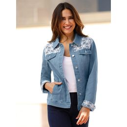 Classic Basics Damen Jeansjacke, blau, Gr. 44, gemustert, 81% Baumwolle, 17% Polyester, 2% Elasthan, Besatz:100% Baumwolle, Jacken