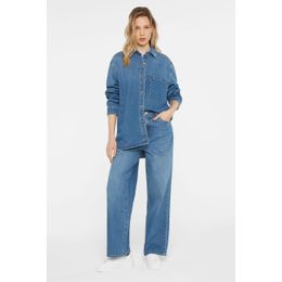 Damen Jeansbluse, blau, Gr. M, SENSES.THE LABEL, unifarben, Denim/Jeans, Material: 99% Baumwolle, 1% Elasthan, Blusen, mit Brusttasche