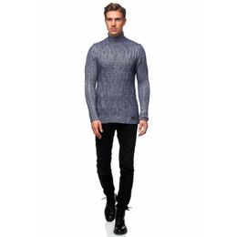 Rusty Neal Herren Strickpullover, blau, Gr. XXXL, unifarben, 65% Polyacryl, 25% Baumwolle, 10% Wolle, Pullover, mit w&auml;rmendem Stehkragen