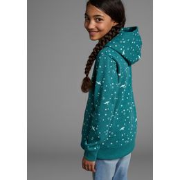 Kangaroos M&auml;dchen Kapuzensweatshirt, blau, Gr. 152, bedruckt, angeraute Sweatware, Obermaterial: 60% Baumwolle, 40% Polyester, Sweatshirts, Langarm,