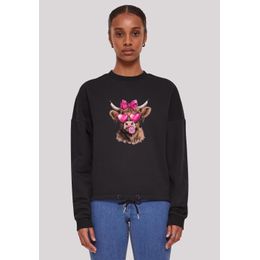 F4NT4STIC Damen Sweatshirt "Highland Cow Valentinstag Sonnenbrille", schwarz, Gr. L, Obermaterial: 65% Baumwolle, 35% Polyester, Sweatshirts, Premium