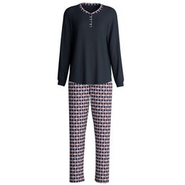 Calida Damen Schlafanzug "Family & Friends", Gr. XS, blau, Interlock, Obermaterial: 100% Baumwolle, Homewear-Sets, Knopfleiste, Pure Cotton, Langarm,
