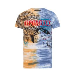 Cipo & Baxx CIPO & BAXX Herren T-Shirt "T-Shirt", blau, Gr. M, bedruckt, 95% Baumwolle, 5% Elasthan, Shirts, im Batik-Look mit Print auf Front und R&uuml;cken