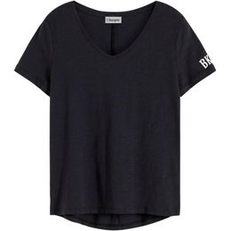 bonprix Damen T-Shirt, schwarz, Gr. 56, Obermaterial: 100% Baumwolle, Shirts, Oversize-Passform, tiefer V-Ausschnitt, abgerundeter Saum