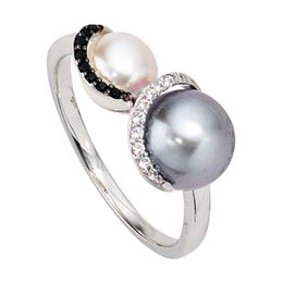 Jobo Damen Diamantring, 54, P1 = bei 10-facher Vergr&ouml;&szlig;erung erkennbare Einschl&uuml;sse, Diamanten Perlen Wei&szlig;gold 585, wei&szlig;, Diamanten, Perlen, Wei&szlig;gold