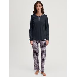 Calida Damen Schlafanzug "Family & Friends", Gr. S, blau, Interlock, Obermaterial: 100% Baumwolle, Homewear-Sets, Knopfleiste, Pure Cotton, Langarm,