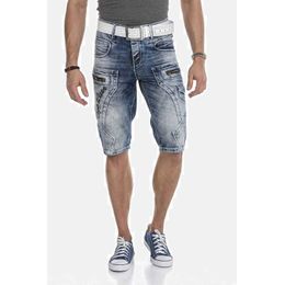Cipo & Baxx CIPO & BAXX Herren Jeansbermudas "Bermuda & Short", blau, Gr. 30, unifarben, 100% Baumwolle, Jeans, mit Applikationen und Ziern&auml;hten, CK101