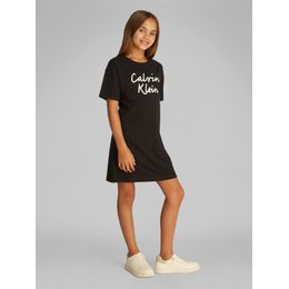 M&auml;dchen Jerseykleid "SCRIPT LOGO T-SHIRT DRESS", schwarz, Gr. 4, Calvin Klein Jeans, bedruckt, Jersey, Obermaterial: 94% Baumwolle, 6% Elasthan,